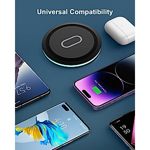 AILKIN Wireless Charger, 15W Samsung Wireless Charging Pad Fast Charging for Galaxy S24 S23 Ultra, Android Wireless Cargador Station for Google Pixel 8/8Pro/7/7a/7Pro/6 iPhone 15 Pro Max 15 Plus 14 13
