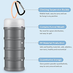 Baderke 2 Pcs Protein Powder Container with Funnels Stand, 4 Stackable Leakproof Protein Powder Dispenser, Portable Keychain Protein Powder Container for Workout, Fitness, Travel (Gray, White)