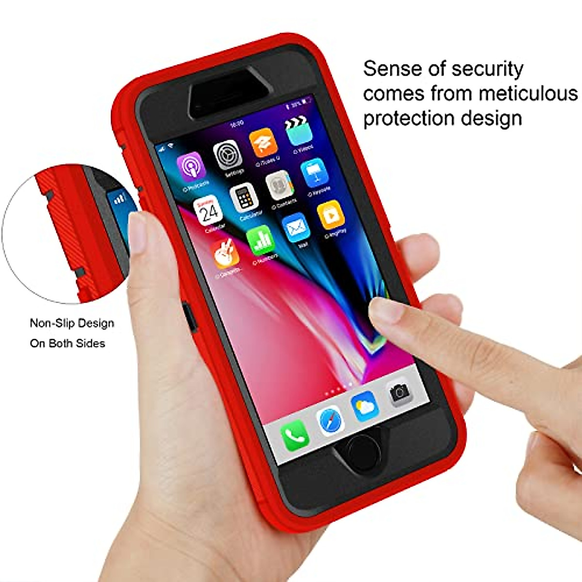 iPhone SE 2020/2022 3-in-1 Full Body Case, Built-in Screen Protector, Shockproof TPU & Hard PC Bumper, Drop-Proof Shell - Red/Black