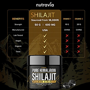 Shilajit Pure Himalayan Organic Resin - Natural Authentic Lab Tested Formula for Men, Women - No Heavy Metals - 600mg Max Strength with 85+ Trace Minerals Golden Grade Shilajit Supplement (1 Pack)