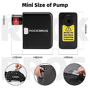 ROCKBROS Mini Electric Tire Pump Portable Bike Pump 100PSI Bike Tire Inflator 300mAh Air Pump with Presta and Schrader Valve Aluminium Bicycle Pumps for MTB Road Mountain Bikes