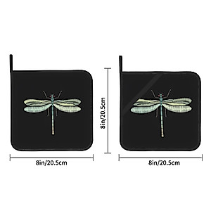 Square Insulated Pot Holder Sets of 2,Dragonfly Black Printed Pot Holders for BBQ Cooking Baking