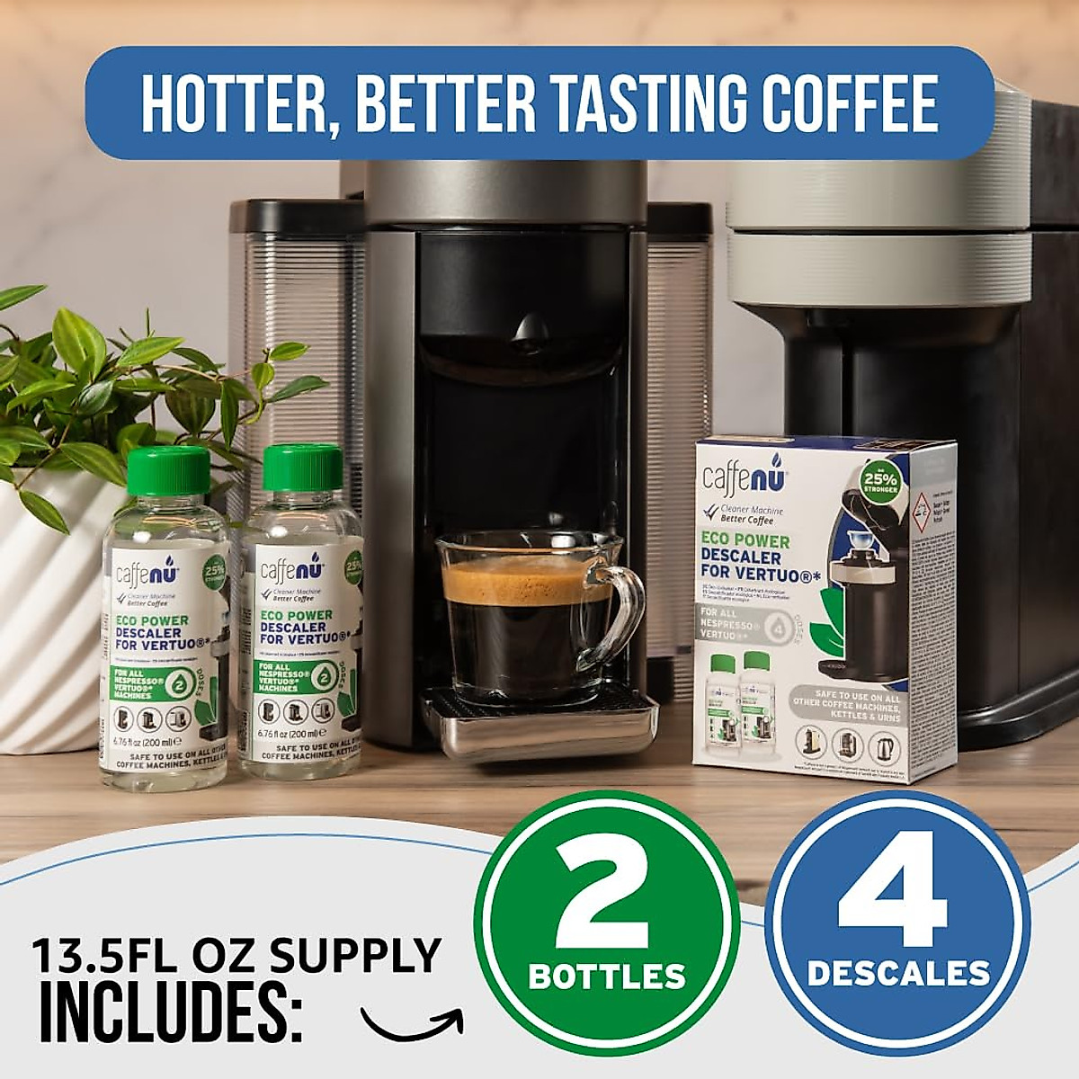 Descaling Solution for Nespresso Vertuo Machines. 2 bottles. 4 Uses