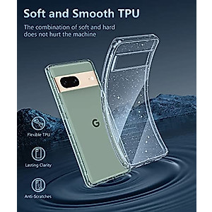 PUJUE for Google Pixel-7 Phone Case: Sparkly Clear Pixel 7 Silicone Protective Shockproof Cell Cover - Clear Cell Cases with Screen Protector - Full Protection Rubber Phone Cases