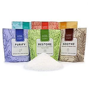Life Is Calm Epsom Salt Spa 6-Pack l Dissolvable Therapy Formulas for Bath (Restore, Clense, Relax, Balance, Purify & Soothe)