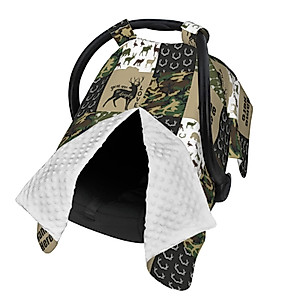 Personalized Baby Name Car Seat Covers for Babies, Custom Carseat Canopy, Peekaboo Opening Minky Dot Nursing Breastfeeding Cover Infant Canopies for Baby Boys Girls Newborn (Woodland Moose and Bear)