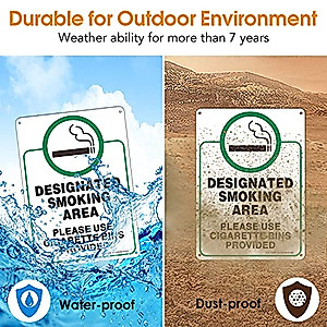 Designated Smoking Area Sign, Use Cigarette Bins Sign - 2 Pack - 10 x 7 Inches Rust Free .040 Aluminum - UV Protected, Waterproof, Weatherproof and Fade Resistant - 4 Pre-drilled Holes