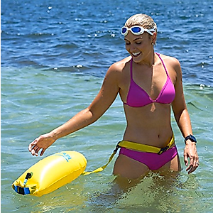 New Wave Swim Buoy - Swim Safety Float and Drybag for Open Water Swimmers, Triathletes, Kayakers and Snorkelers, Highly Visible Buoy Float for Safe Swim Training (PVC 15 Liter Yellow)