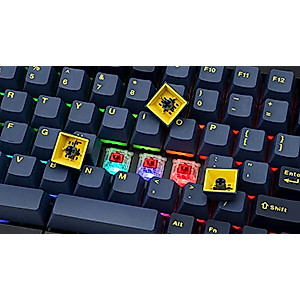 Mistel BAROCCO MD770 RGB Wired + Wireless Bluetooth TKL Split Mechanical Keyboard with Cherry MX Black Switch, Ergonomic Gaming Keyboard, Yellow Letter Glaze Blue PBT DoubleShot Keycaps, Macro Support