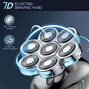 Electric Razor for Men, Upgraded 5-in-1 Head Shavers for Bald Men Faster-Charging Mens Shaver Grooming Kit Head Rotary Shaver with LED Display Waterproof Beard Hair Nose Trimmer Facial Cleaning Brush