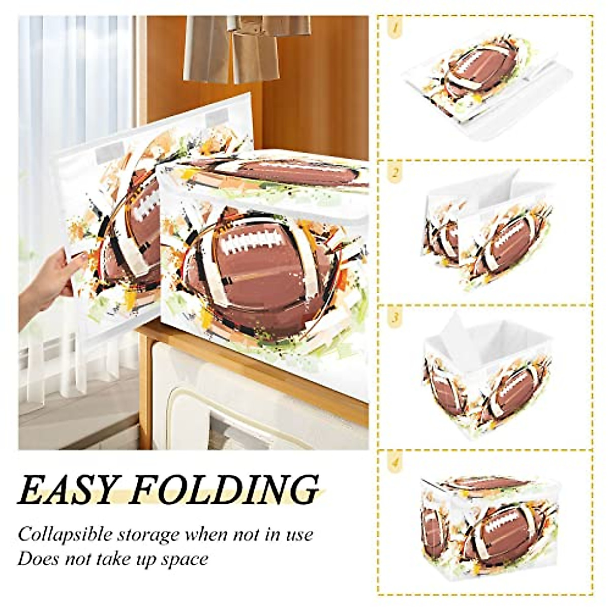 innewgogo Sketchy Football Storage Bins with Lids for Organizing Storage Basket with Handles Oxford Cloth Storage Cube Box for Car