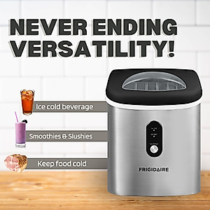 Frigidaire Stainless Steel Ice Maker Machine - Heavy Duty - Makes 26 lbs of Clear Ice Per Day - Digital LED Control Panel - Transparent Window - 1.2 Quart Water Reservoir - Stainless Steel