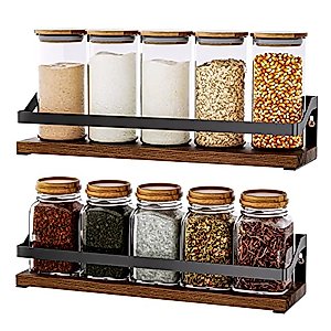 SWTYMIKI Spice Rack Wall Mount, 2 Pack Rustic Natural Wood Spice Rack Organizer for Cabinet, Hanging Spice Shelf for Kitchen Seasoning Organizer, Cabinet Organizer and Wall Storage
