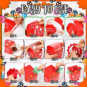 Glooglitter 32 Sets Dia De Los Muertos Luminary Bags Lanterns with Flameless Tea Candle Halloween Day of The Dead Paper Treat Bags Flame Resistant Candle Box for Dia De Los Muertos Party Decorations