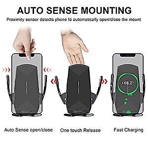 Wireless Car Charger Mount, 15W Qi Fast Charging Auto-Clamping Cell Phone Car Holder ​Air Vent Windshield Dashboard Long Arm Suction Cup Car Phone Mount for iPhone13 /12/11 Samsung S20/S10/S9/S8 LG