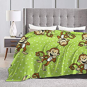 Uyomarer Funny Monkeys Green Throw Blanket Soft Throws for Adult Kids Summer Blanket for Couch Bed Sofa, Black, 50x40