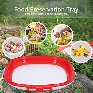 Food Preservation Trays, Food Grade TPU Plastic Wrap, Reusable Food Storage Container Stackable Fridge Organizer Case for Kitchen(Red)