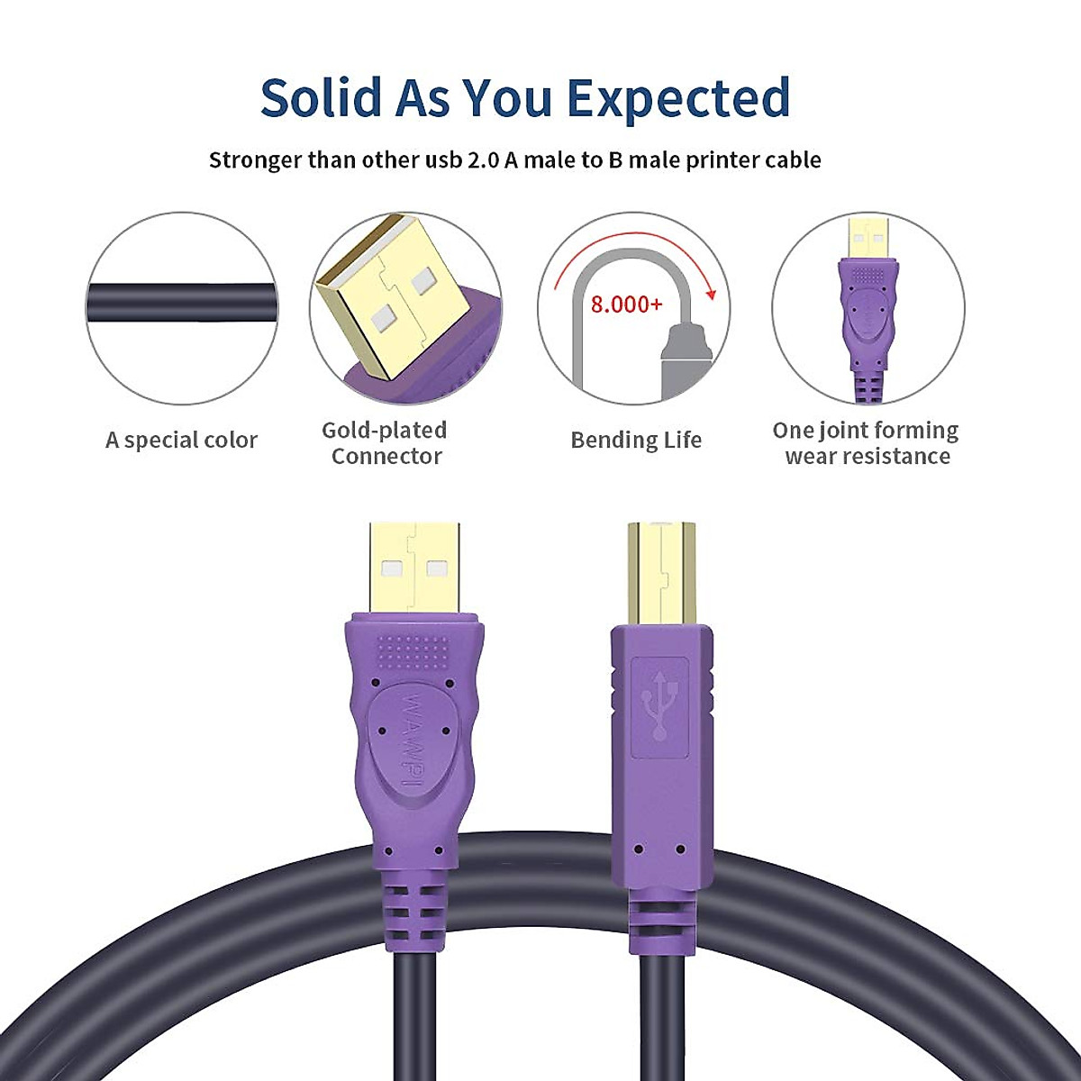 wawpi Printer Cable 20 feet, USB 2.0 Cable A-Male to B-Male for Printer/Scanner (20 ft)