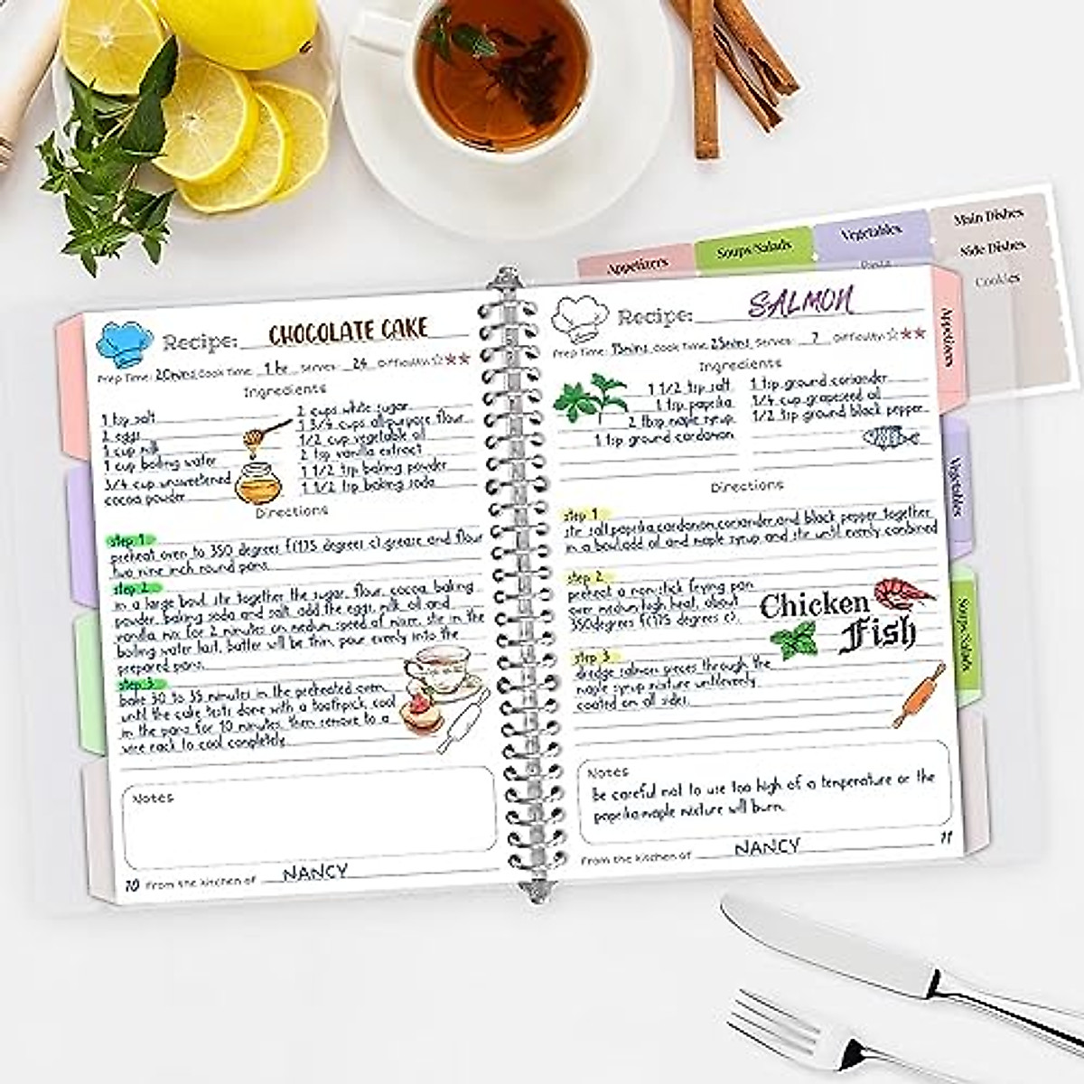 Blank Recipe Book to Write in Your Own Recipes, 8.5" x 11" Removable Hardcover Family Recipe Binder with Dividers, Customized Personal Recipe Book Hold 140 Recipes (Salvia Blue)