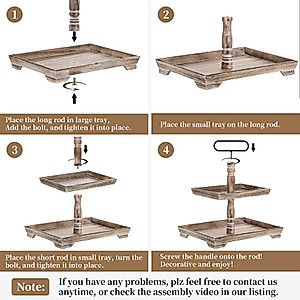 Hanobe Tiered Tray for Table Decor: 2 Tier Easter Serving Stand Farmhouse Decorative Tray for Coffee Bar Centerpiece Rectangle Wood Display Stands Kitchen Counter (Brown)