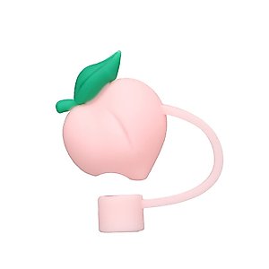 Beyonday Cute Silicone Straw Plug, Reusable Drinking Dust Caps, Cartoon Plugs Cover, Splash Proof Straw Tips, Cup Straw Accessories (Peach)
