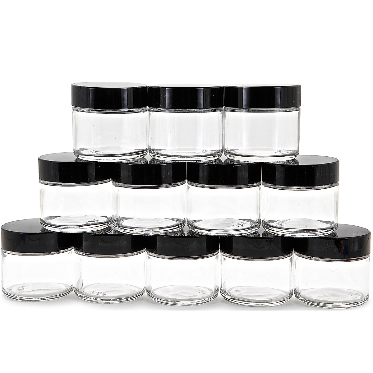 Vivaplex, 12, Clear, 2 oz, Round Glass Jars, with Inner Liners and black Lids