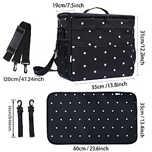 Orzbow XL Stroller Organizer With Diaper Changing Pad, Waterproof Large Baby Diaper Bag, Stroller Caddy Organizer with Cup Holder & Shoulder Strap Used As Mom Handbag & Shoulder Bags & Backpack, Black