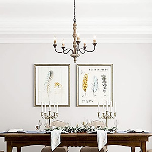LNC French Country Chandelier, Farmhouse Handmade Distressed Wood 5 Lights Fixture for Dining & Living Room, Bedroom, Kitchen, Stairway, Bathroom