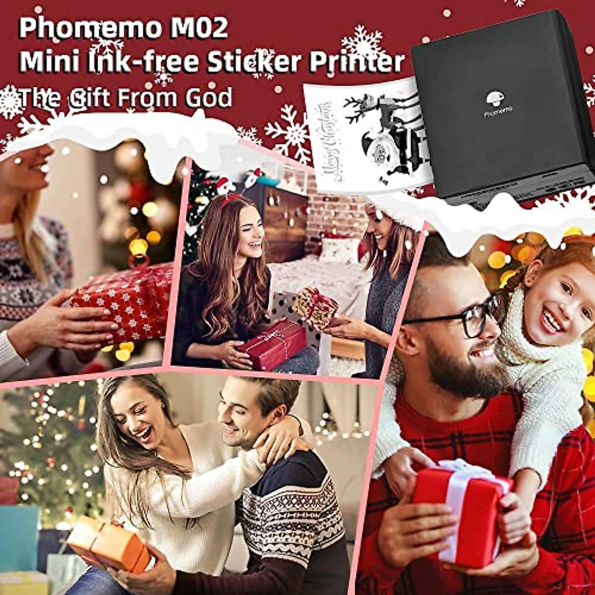 Phomemo Picture Printer, M02 Mini Pocket Printer for iPhone Android, Great for Early Education, Study Notes, Journal, Receipts, Notes,Lists, QR Codes