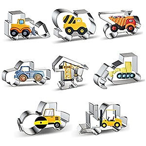 Construction Truck Cookie Cutter Set of 8 - Bulldozer Cement Mixer Dump Truck Pickup Truck Crane Excavator Forklift - Construction Equipment Engineering Vehicle Car Cookie Cutters Shapes Mold for Kids