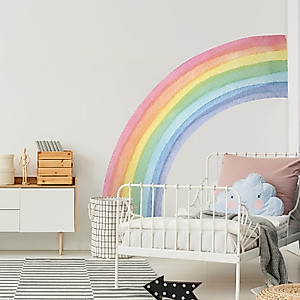 56"x64" Extra Large Rainbow Wall Stickers Precut Vibrant Half Watercolor Rainbow Wall Decals Eco-Friendly Water-Activated gummed Wall Art Sticker for Girls Nursery Kids Bedroom Living Room Wall Decor