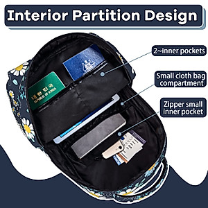 Junong 17 Inch Daisy Backpack for Women Fashion Laptop Flower Backpack Cute Travel Bag Women College Floral Backpack (Navy Blue)