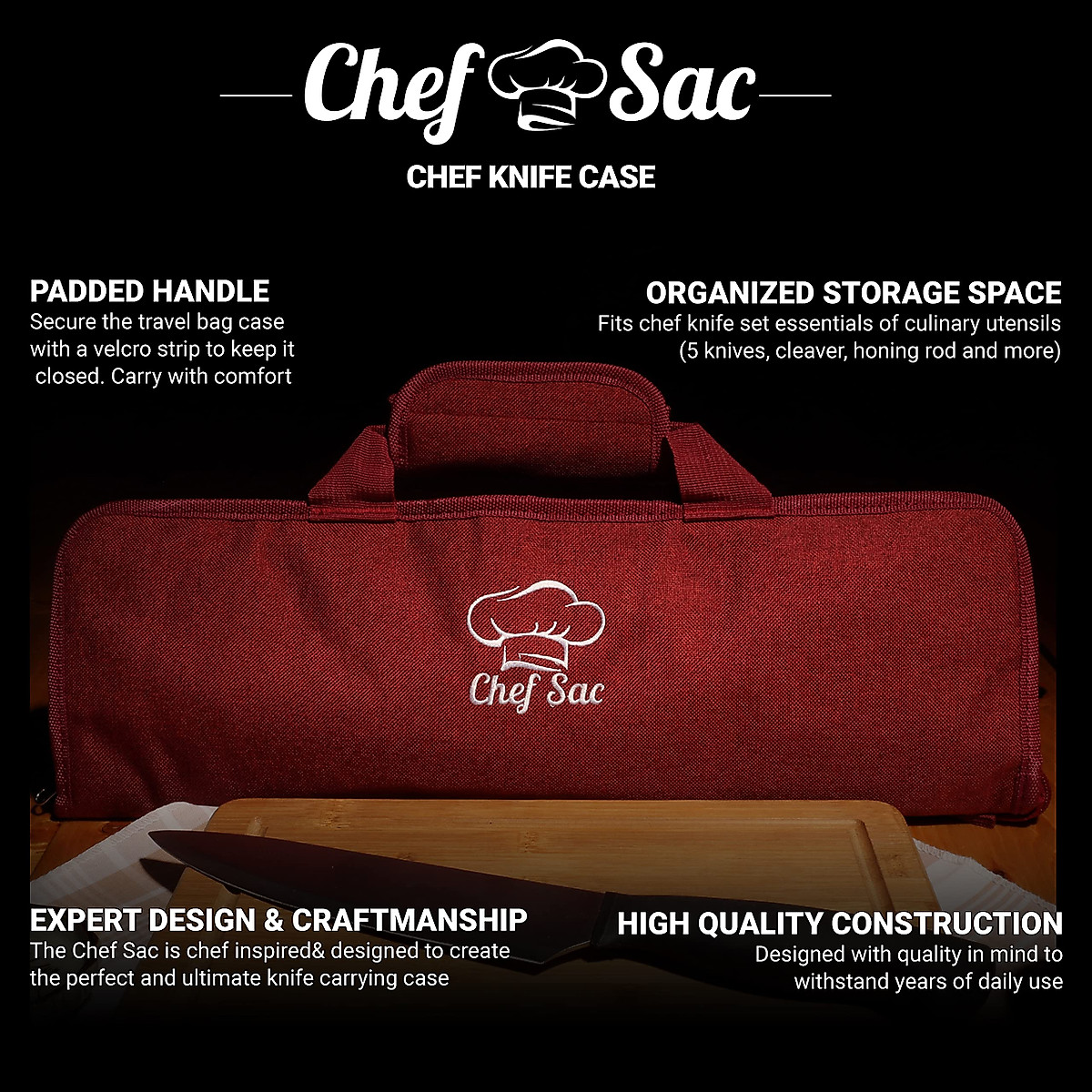 Chef Sac Chef Knife Roll Bag Case with 8-Pack Knife Guards Included