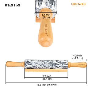 CHEFMADE 18-Inch Marble Rolling Pin with Wooden Handles and Cradle, Non-Stick (Gray and White)