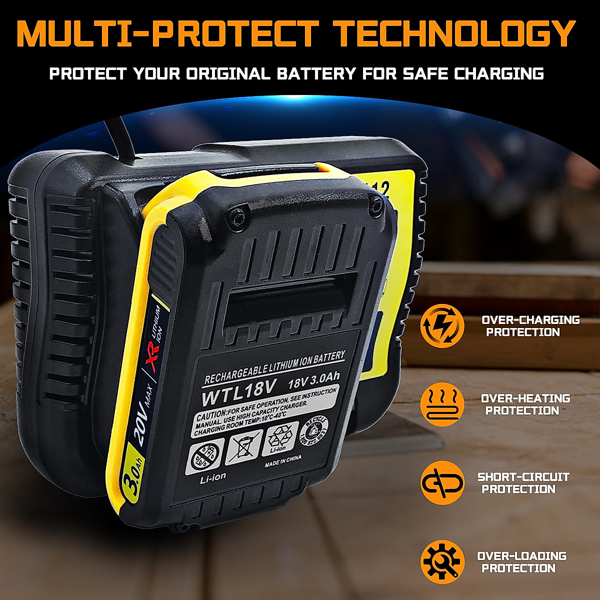 byczone Replacement Battery Charger DCB112 for Dewalt 20V Lithium-Ion Battery, Compatible with Dewalt 12V/20V Li-ion Battery DCB208 DCB206 DCB205 DCB204 DCB201 DCB200 DCB230 DCB240