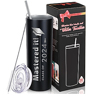 Patelai Graduation Gifts for Mastering Degree, Mastered It 2024 Masters Graduation Coffee Mug for High School College Graduate, 20 oz Water Tumbler with Gift Box Straw and Brush (Black,1 Pc)