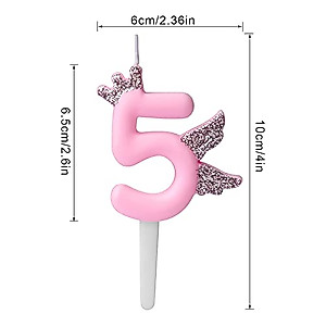 2.6" Large Birthday Candles, 0-9 Crown Number Candle Glitter Pink Birthday Candle Cake Topper Numeral Cake Candles for Baby Girl Birthday Cakes Anniversary Wedding Party (Number 5)