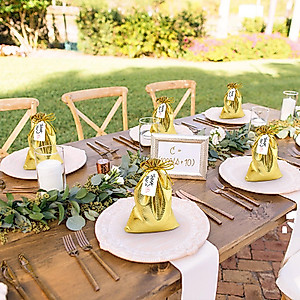 DOYIDE 50Pcs Gold Drawstring Gift Bags, 8x12in Jewelry Bags Drawstring Pouches, Shiny Wedding Party Favor Bags, Sachet Bags Empty for Birthday Party Christmas Baby Shower Candy Favors