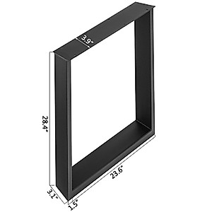 VEVOR Set of 2 Steel Table Legs, 28''Height 24''Wide Dining Table Legs, Heavy Duty 3.1" Width Box Section Square Table Legs, 28x24x3.1 Inch Black Color Industrial Country Style Metal Dining Legs