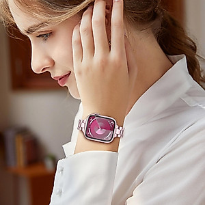 TRUMiRR Band for Apple Watch Series 9 41mm Pink Women, Slim Stainless Steel Watchband Feminine Strap Replacement for iWatch SE Series 9 8 7 6 5 4 3 2 1 41mm 40mm 38mm