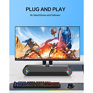 LENRUE Computer Speakers,Wired USB-Powered Sound-bar with 10W Stereo Sound for PC Desktop,Plug-n-Play (A39PRO /Black)