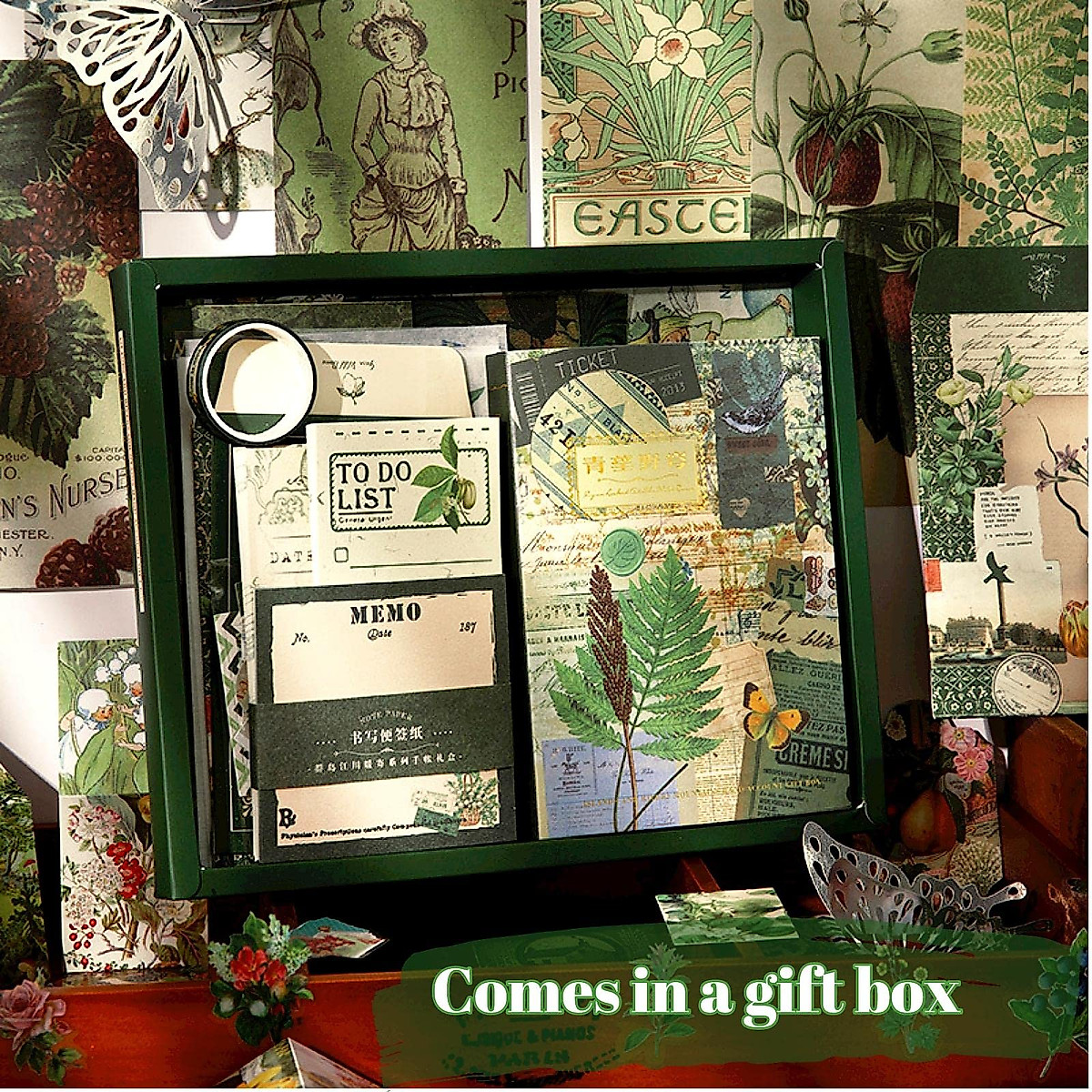 LCLAIDYDY Scrapbooking Supplies Kit,Vintage Botanical Aesthetic Scrapbook Kit,Bullet Junk Journal Kit with Journaling,A6 Grid Notebook,Stationery,Flower DIY Craft Gift for Teen Girl Women