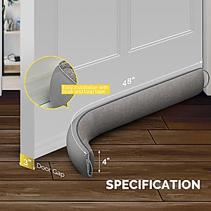 fowong Weighted Under Door Noise Stopper 48 Inch, Extra Long Draft Stopper for Bottom of Door Soundproof Noise Guard, Gray
