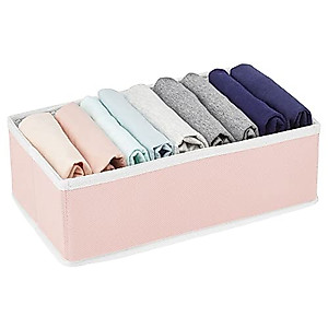 mDesign Soft Fabric Dresser Drawer and Closet Storage Organizer Bin for Bedroom - Holds Lingerie, Bras, Socks, Leggings, Clothes, Purses, Scarves, Jane Collection - 6 Pack - Pink/White