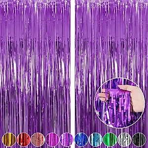 Fringe Curtains Party Decorations, Tinsel Streamers Birthday Party Decorations, Fringe Backdrop for Graduation, Baby Shower, Gender Reveal, Disco Party (2 Pack, Purple)