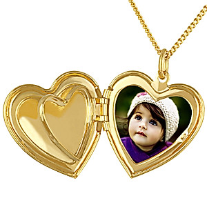 LIFETIME JEWELRY Antique Heart Locket Necklace That Holds Pictures 24k Gold Plated (Big Gold Locket with Chain)