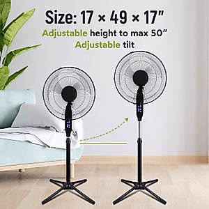 Craig TH6069, 16 Inch Oscillating Stand Fan with Remote Control, 90 Degree Oscillating Head, Adjustable Height and Tilt, Perfect for Bedroom, Office and any small to medium sized Room, NEW