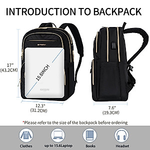 EMPSIGN 15.6 Inch Laptop Backpack Laptop Bag for Women Men, Business Work School Travel Backpack with USB Charging Port, Waterproof Backpack Purse for Women College Computer Book Bag, Black