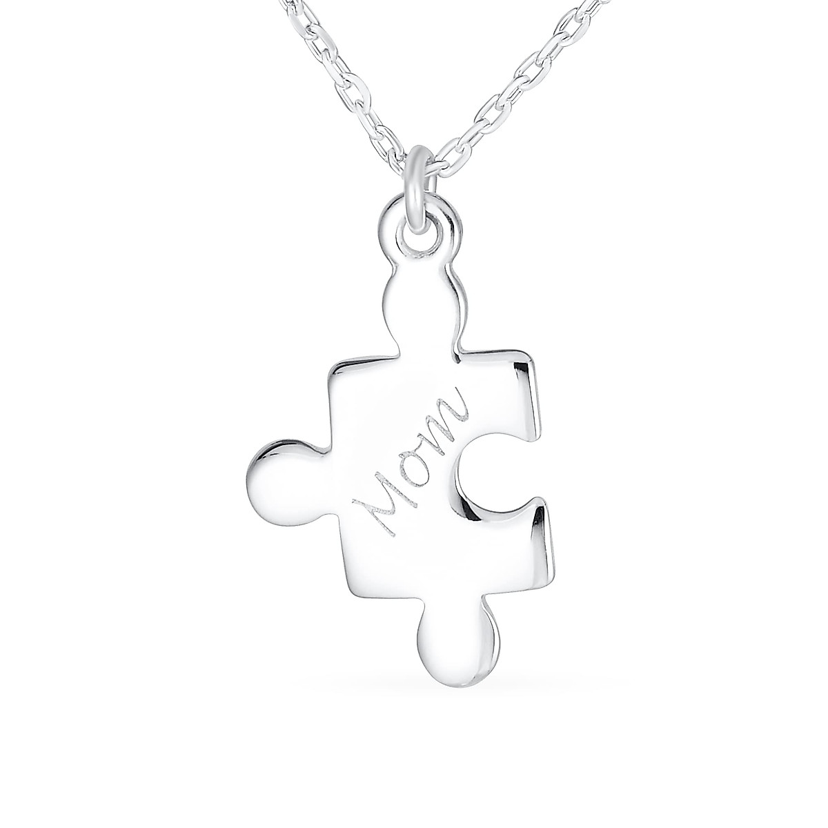 Personalize Best Friends 2 pcs Set BFF Split Break Apart Puzzle Word MOM Mother Daughter Pendant Necklace for Women .925 Sterling Silver Custom Engraved