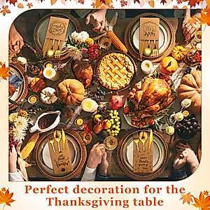 Macarrie 100 Pcs Thanksgiving Cutlery Holder Set Thanksgiving Turkey Utensil Holder Kraft Pockets for DIY Dinner Table Decorations Autumn Fall Harvest Party Favor Supply